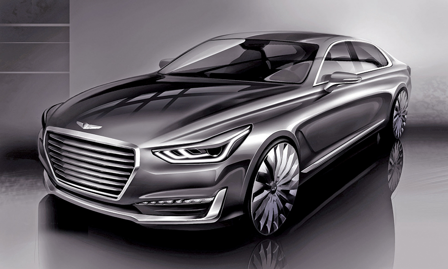 Hyundai previews styling for Genesis G90 flagship | Automotive News