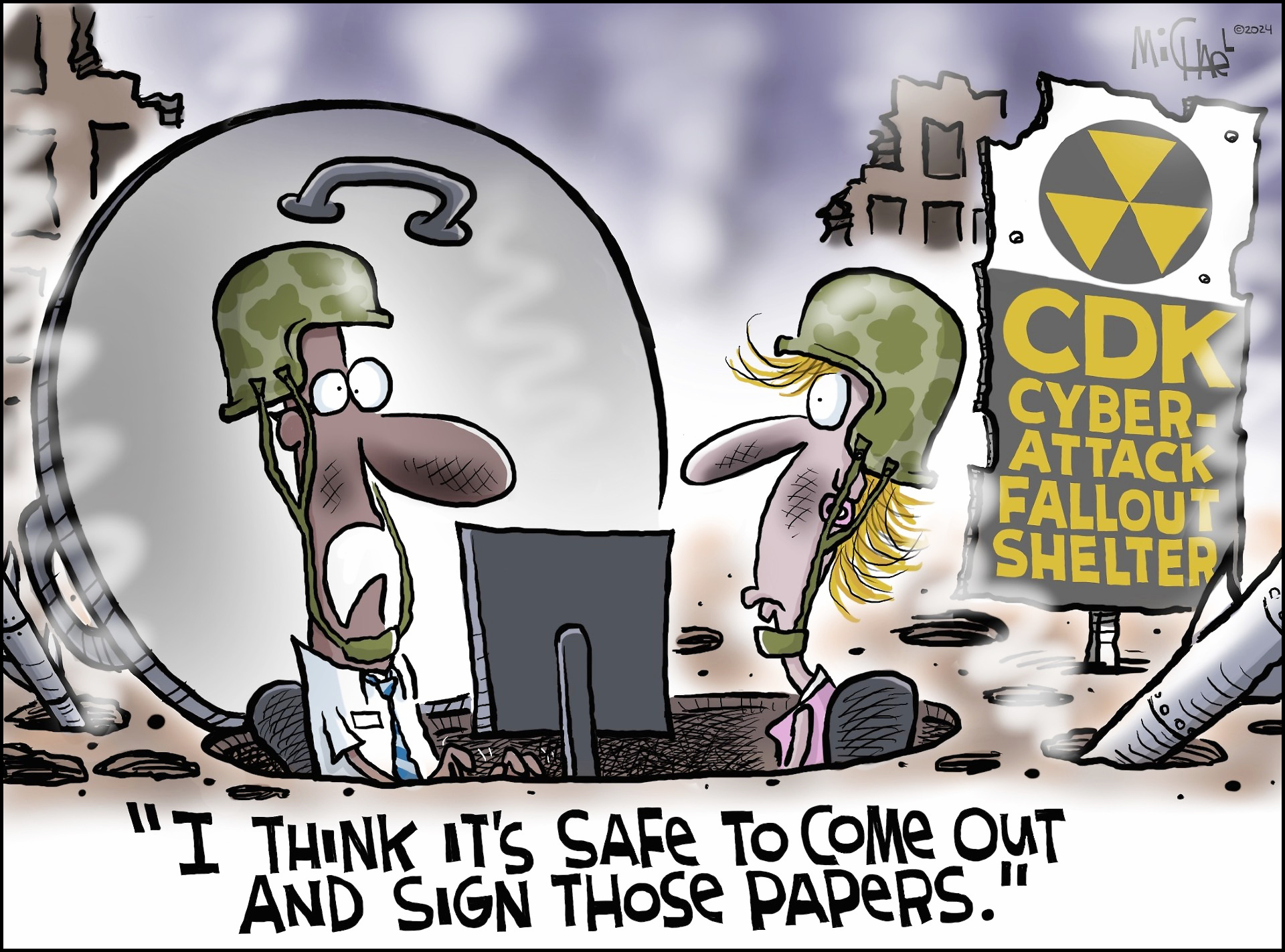 Leo Michael cartoon: Cyberattack fallout shelter | Automotive News