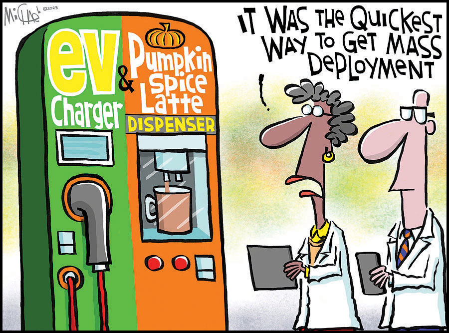 Leo Michael cartoon: Getting to mass deployment | Automotive News