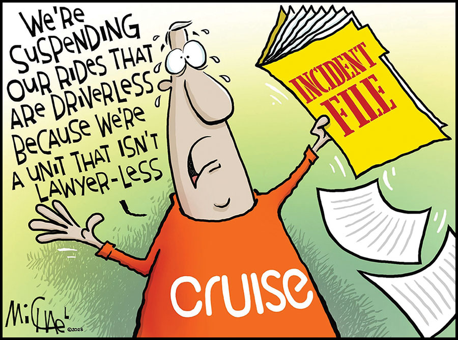 Leo Michael cartoon: Driverless, not lawyer-less | Automotive News
