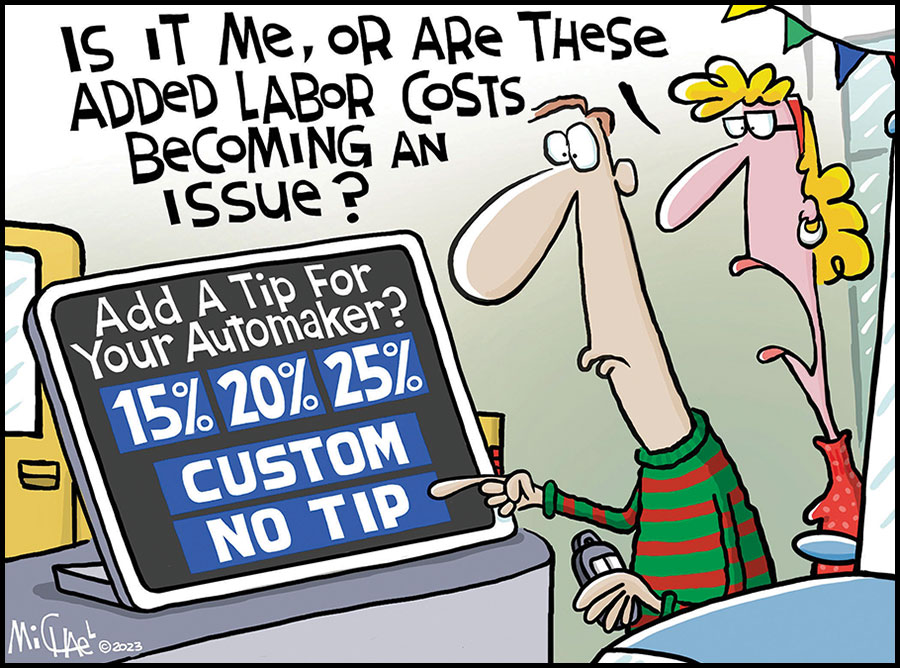 Leo Michael cartoon: Be sure to tip your automakers | Automotive News