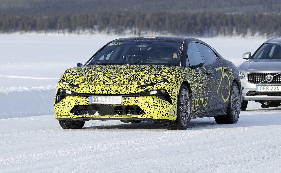 Lotus EV sedan prototype spotted winter testing | Automotive News