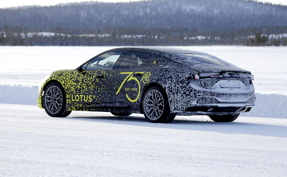 Lotus EV sedan prototype spotted winter testing | Automotive News