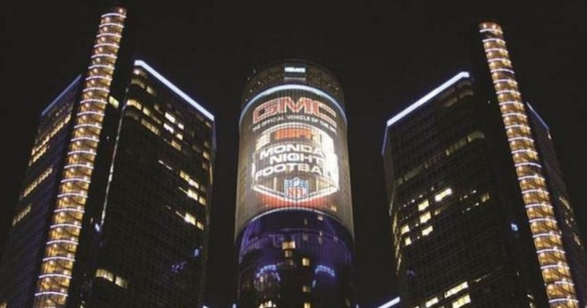 GM headquarters wrapped up for GMC during 'Monday Night Football ...