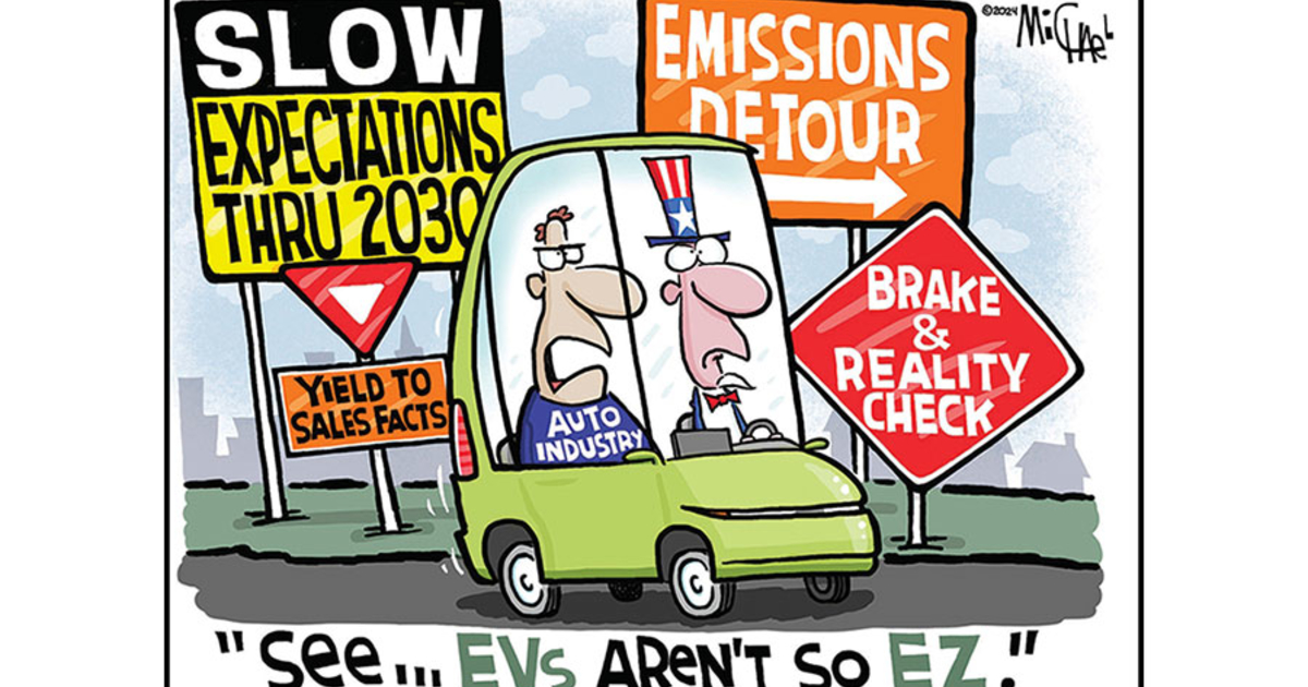 Leo Michael cartoon: EVs aren't so EZ | Automotive News
