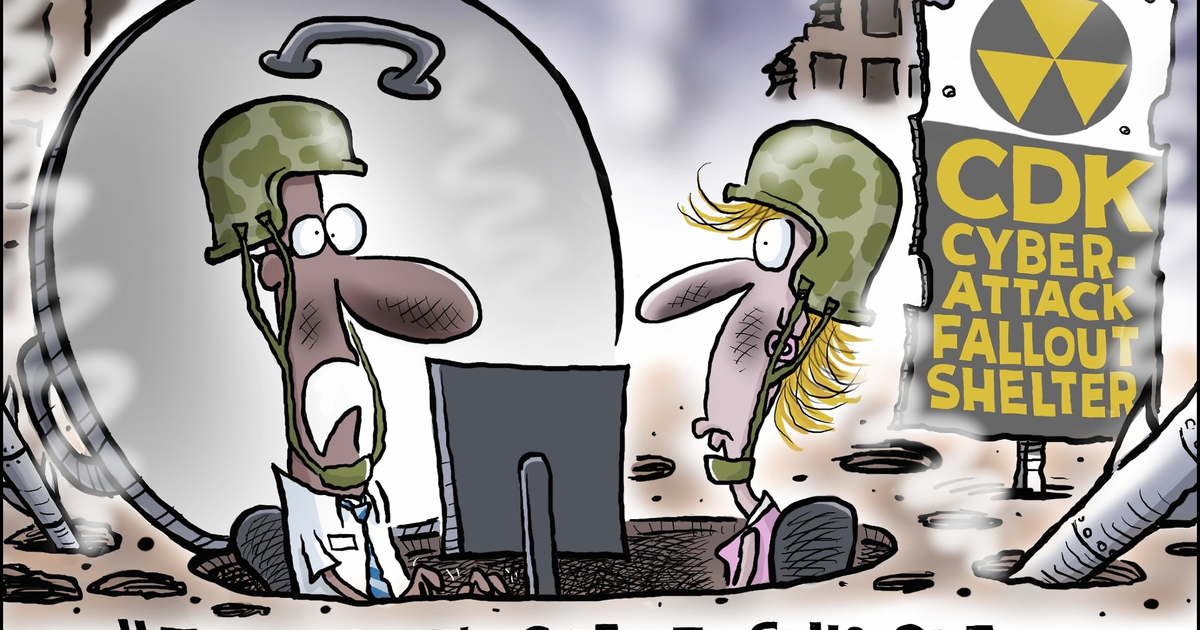Leo Michael cartoon: Cyberattack fallout shelter | Automotive News