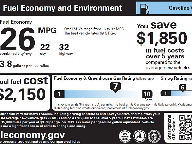 New car labels to use numerical ratings for fuel economy, emissions