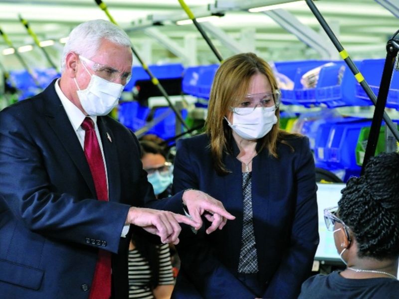 Vice President Mike Pence wears mask at GM plant in Kokomo