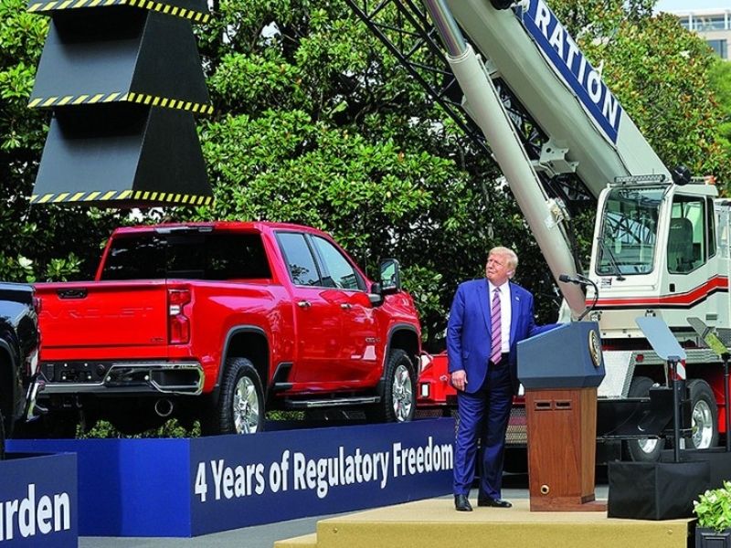 President Trump uses Chevy Silverados in White House remarks