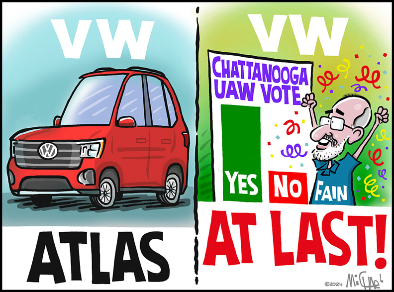 Leo Michael cartoon: Atlas, a UAW win! | Automotive News