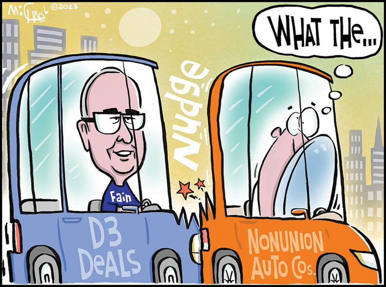 Leo Michael cartoon: Nudged by the UAW | Automotive News